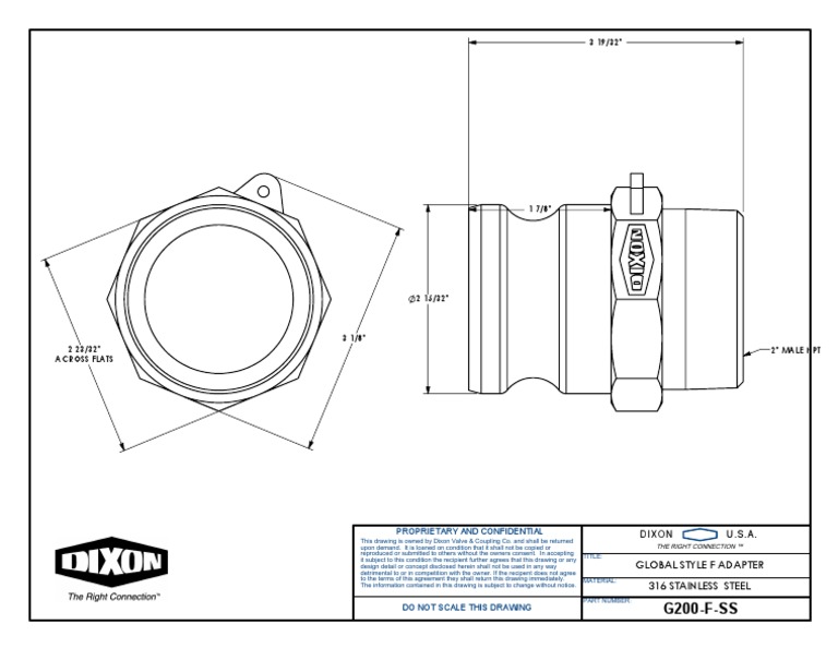 G200-F-SS: U.S.A. Dixon Global Style F Adapter | PDF