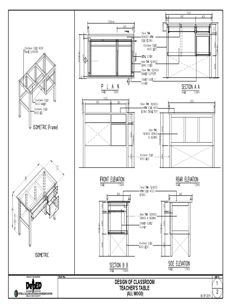Design of Classroom Teacher'S Table: (All Wood) | PDF