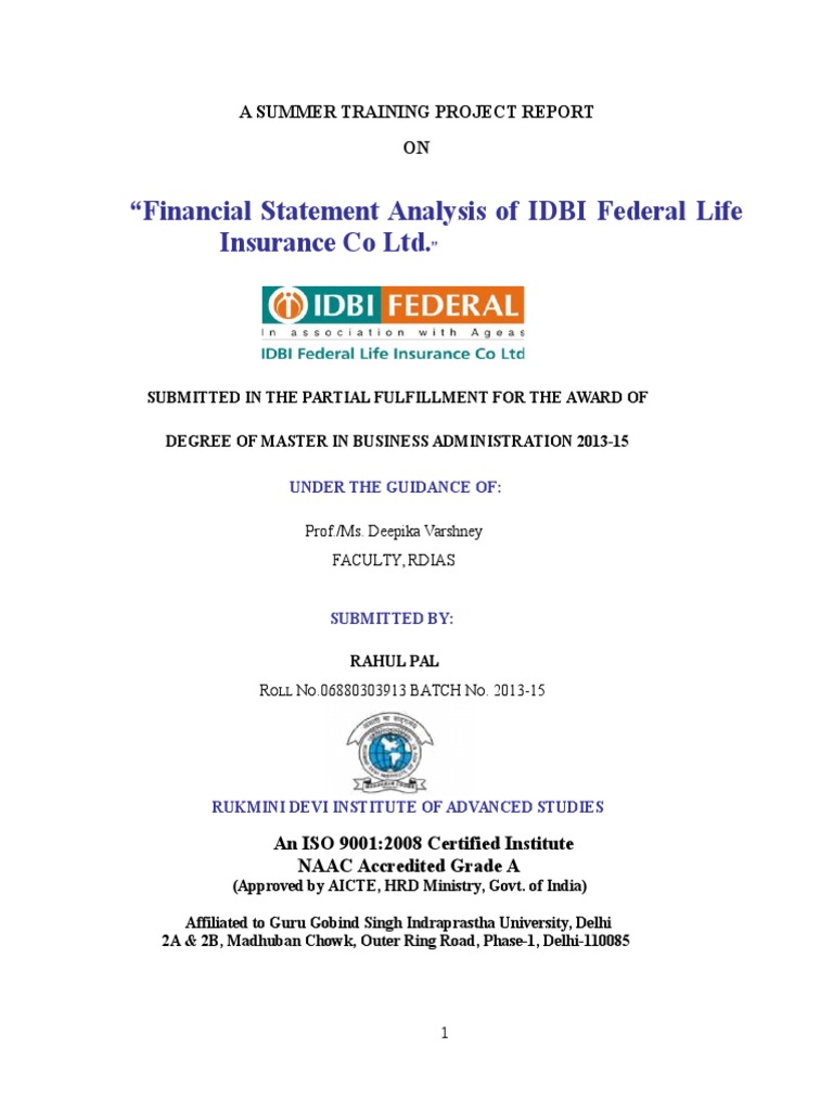 Financial Statement Analysis of IDBI Federal Life Insurance Co LTD ...