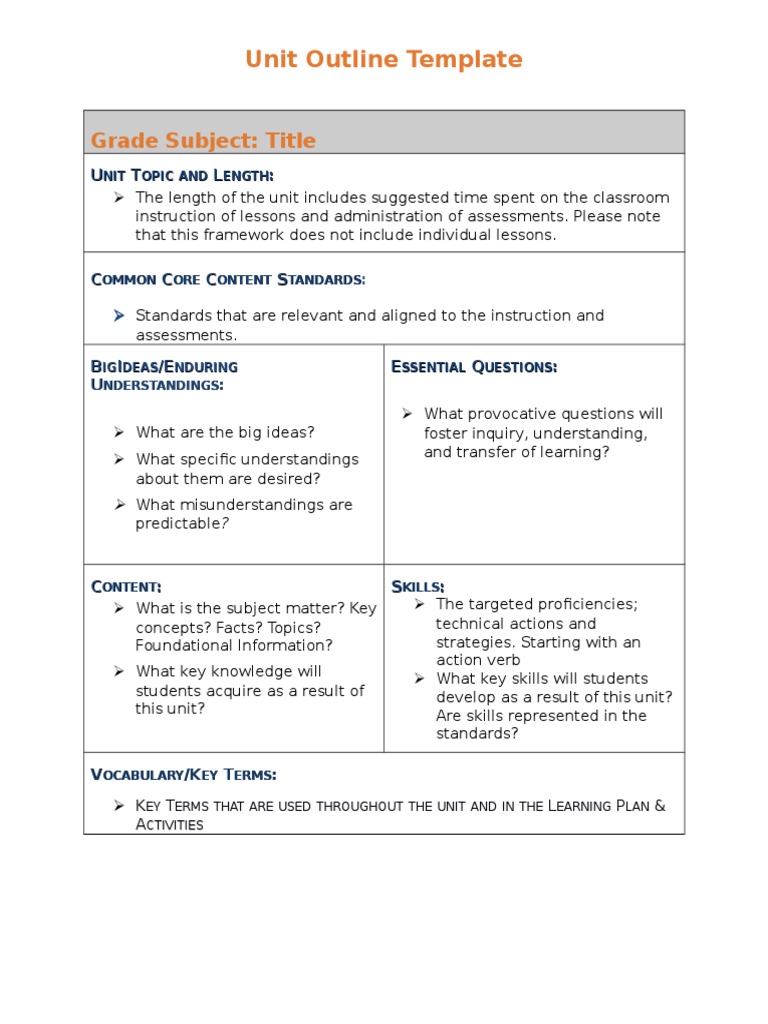 Unit Outline Template | PDF | Educational Assessment | Pedagogy