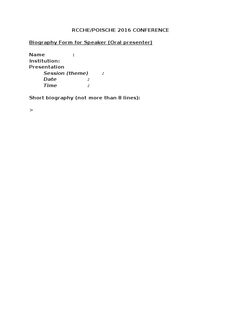 Speaker Biography Form Template | PDF