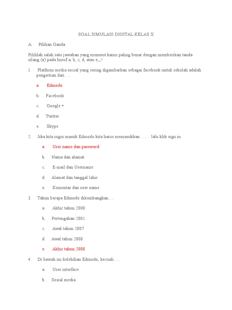 Soal Simulasi Digital Kelas X | PDF