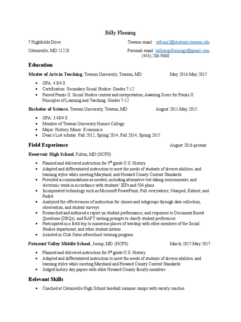 Billy Fleming Resume 2017 | PDF | Differentiated Instruction ...