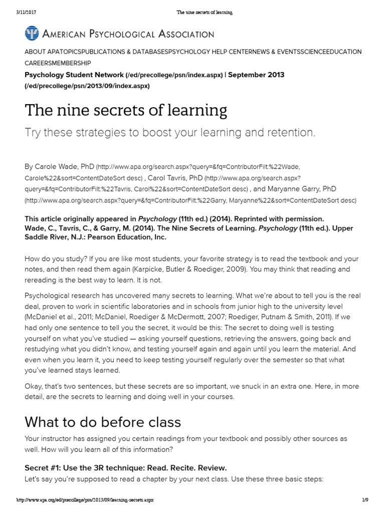 The Nine Secrets of Learning PDF | PDF