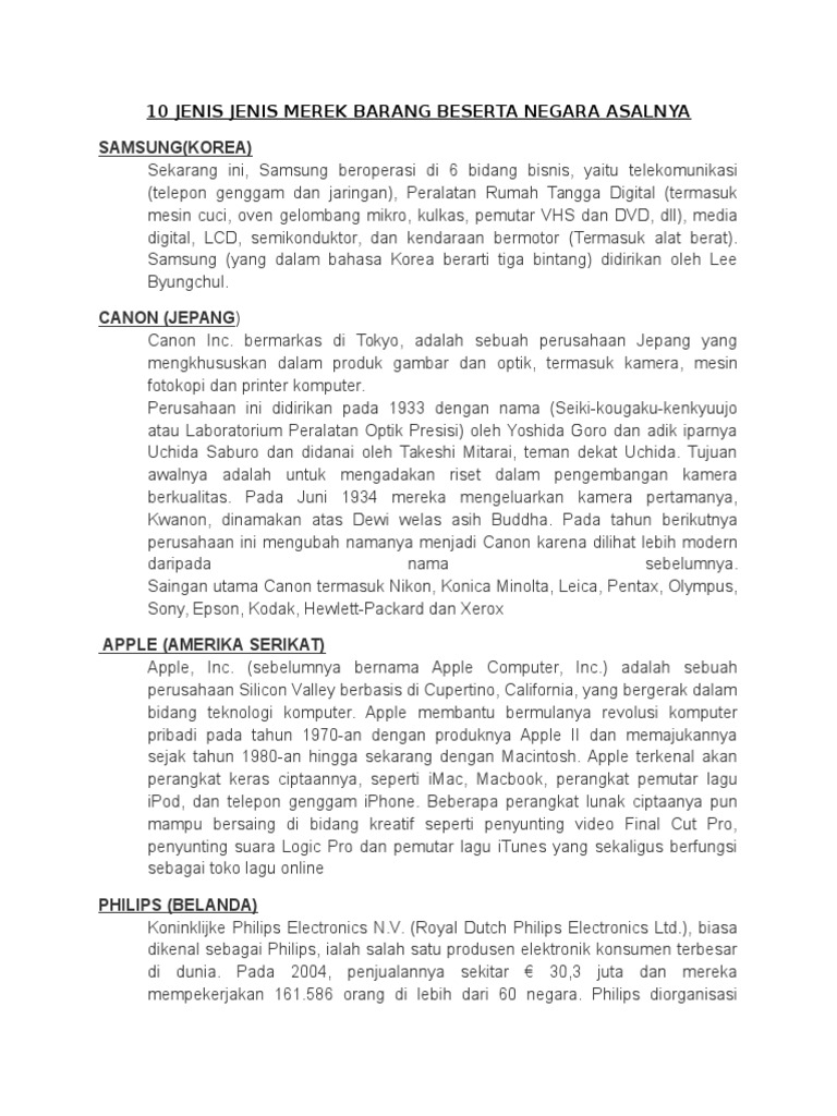 10 Jenis Jenis Merek Barang Beserta Negara Asalnya | PDF