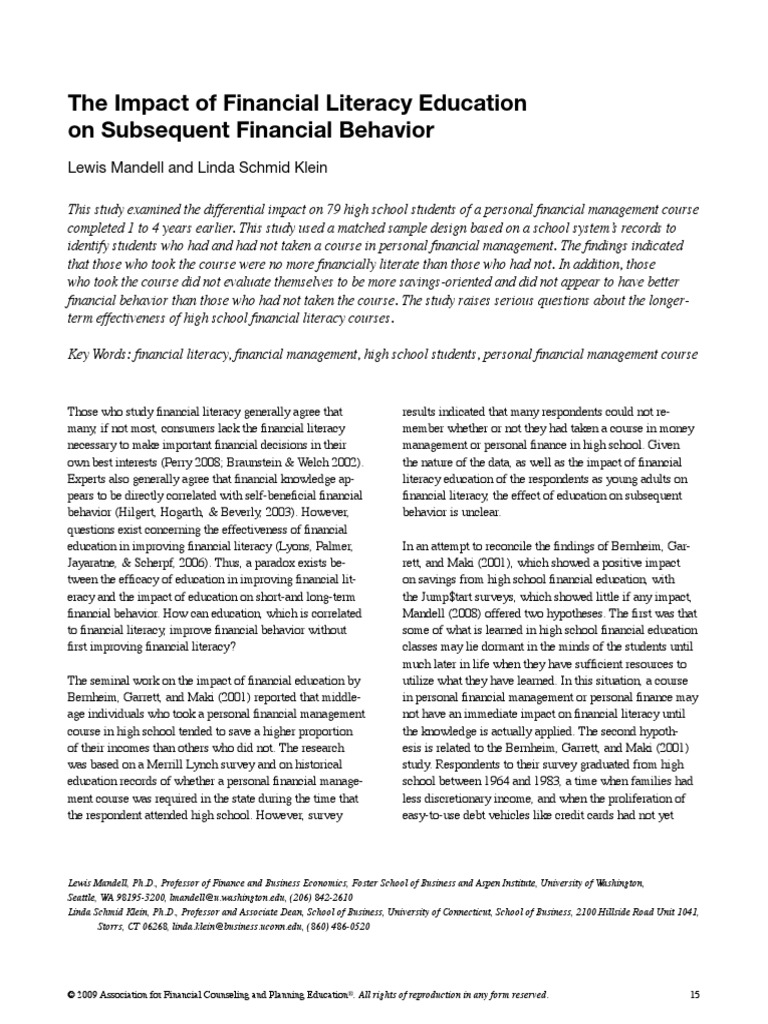 Impact Financial Literacy PDF | PDF | Financial Literacy | Survey ...