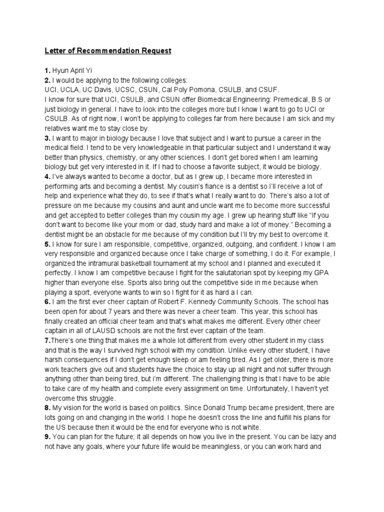 Letter of Recommendation Request | PDF