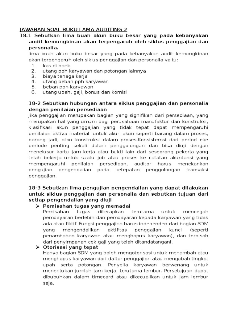 Bab 18 - Jawaban Soal Buku Arens Auditing 2 | PDF | Pengelolaan Keuangan & Uang