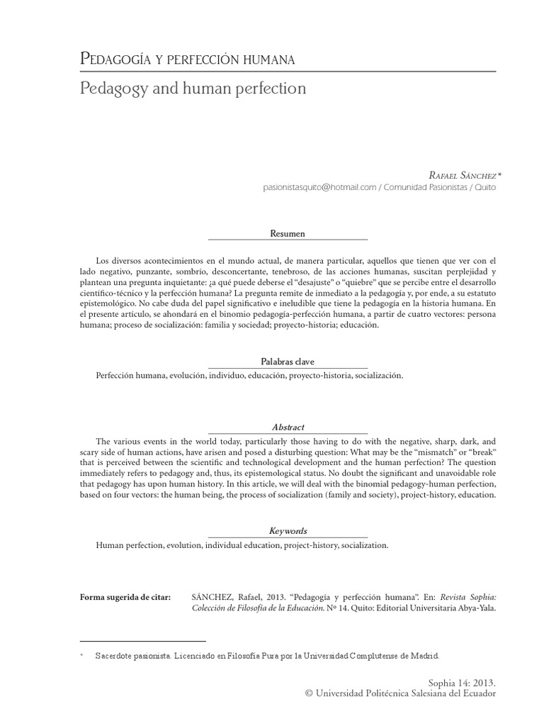 Pedagogia y Perfeccion Humana | PDF | Homo Sapiens | Socialización