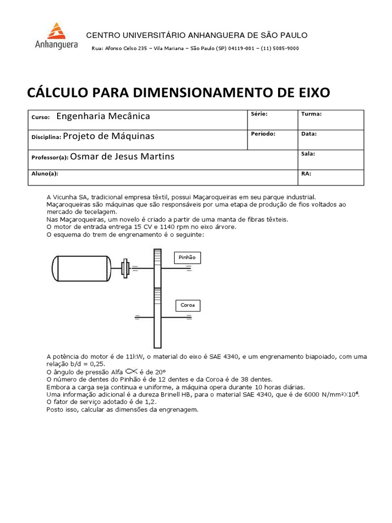 (20170308152128) Cálculo de Dimensionamento de Eixo | PDF | Física | Engenharia Mecânica