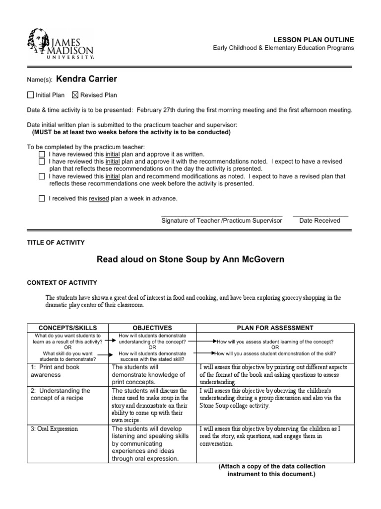 Stone Soup Read-Aloud Lesson Plan | PDF | Books | Literacy