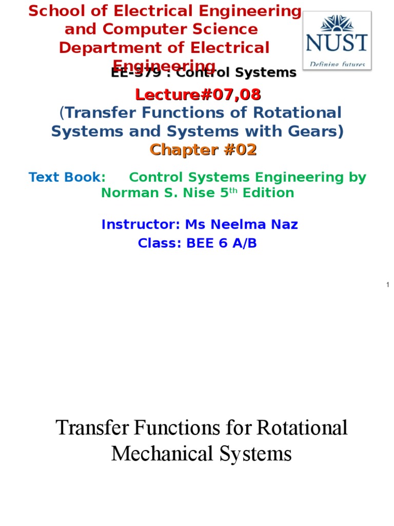 Lecture 07,08 Rotational Mechanical Systems and Systems With Gears ...
