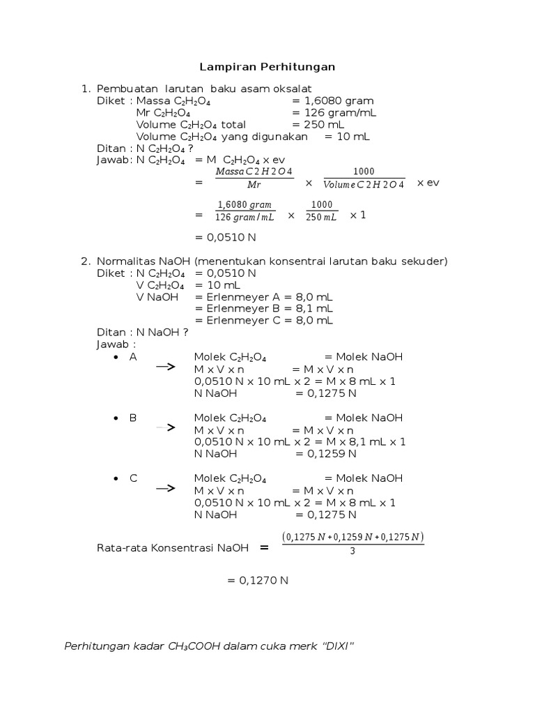 Lampiran Perhitungan Titrasi Penetralan | PDF