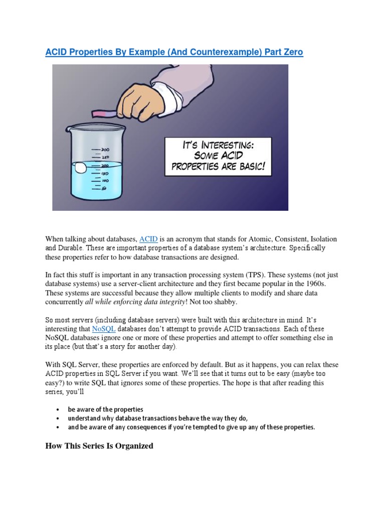 ACID Properties by Example (And Counterexample) Part Zero: How This ...