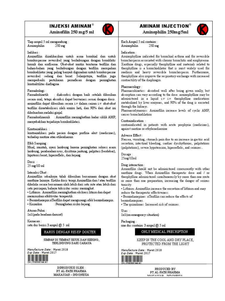 Dosis dan Indikasi Aminofilin Injeksi | PDF