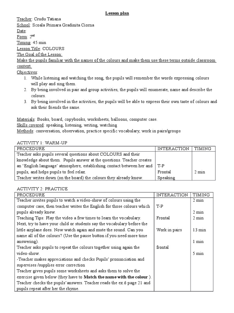 Colours | PDF | Vocabulary | Lesson Plan
