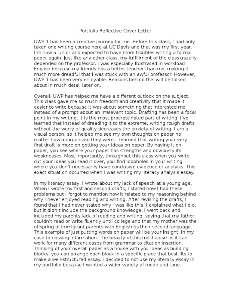Portfolio Reflective Cover Letter | PDF | Essays | Literacy