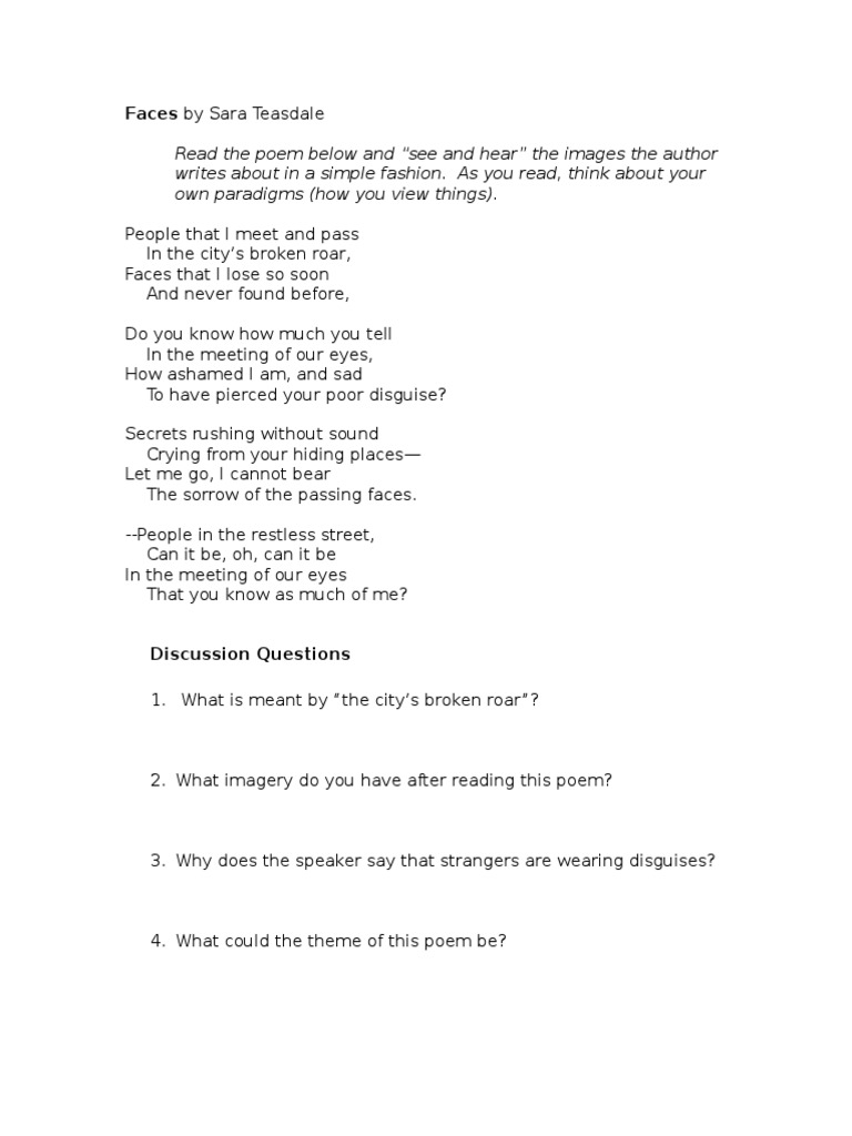 Faces by Sara Teasdale | PDF