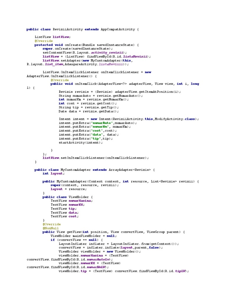 Public Class ReviziiActivity Extends AppCompatActivity | PDF | Data ...