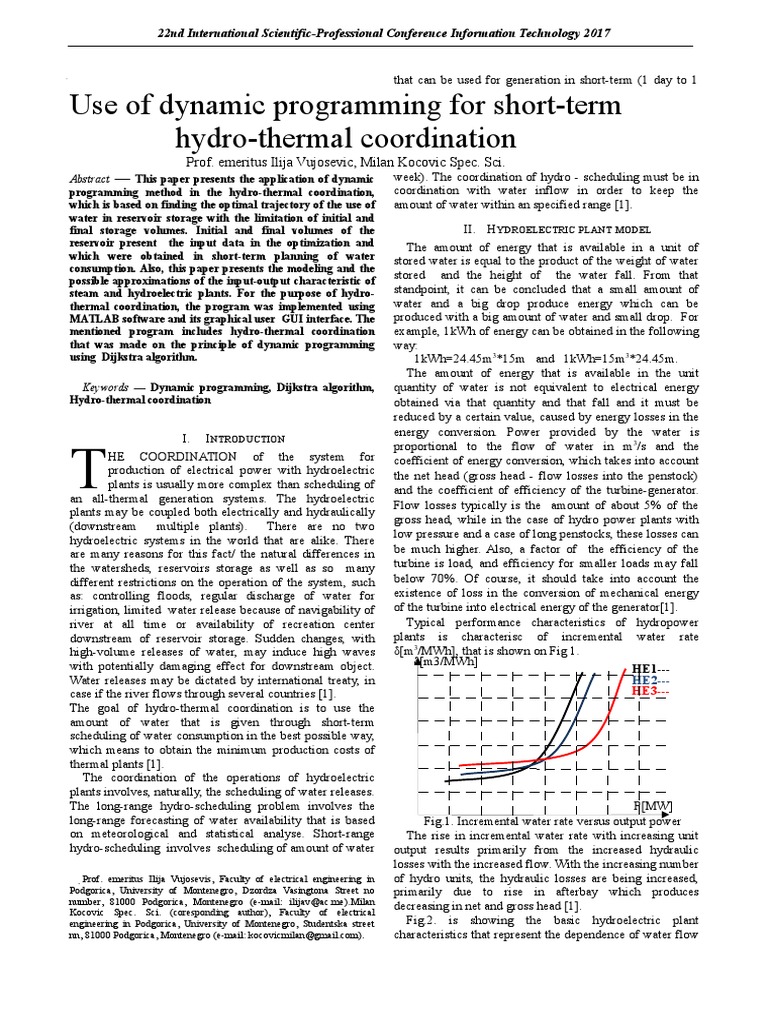 Use of Dynamic Programming For Short-Term Hydro-Thermal Coordination ...
