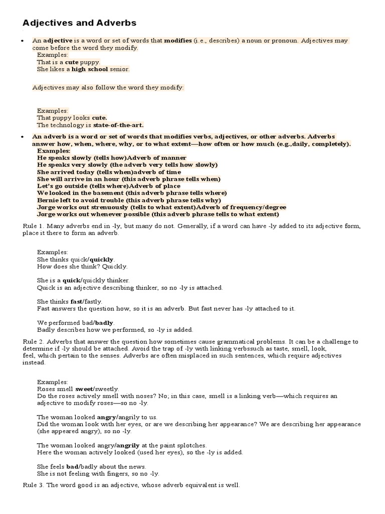 Adjectives and Adverbs Lesson | PDF | Adverb | Adjective