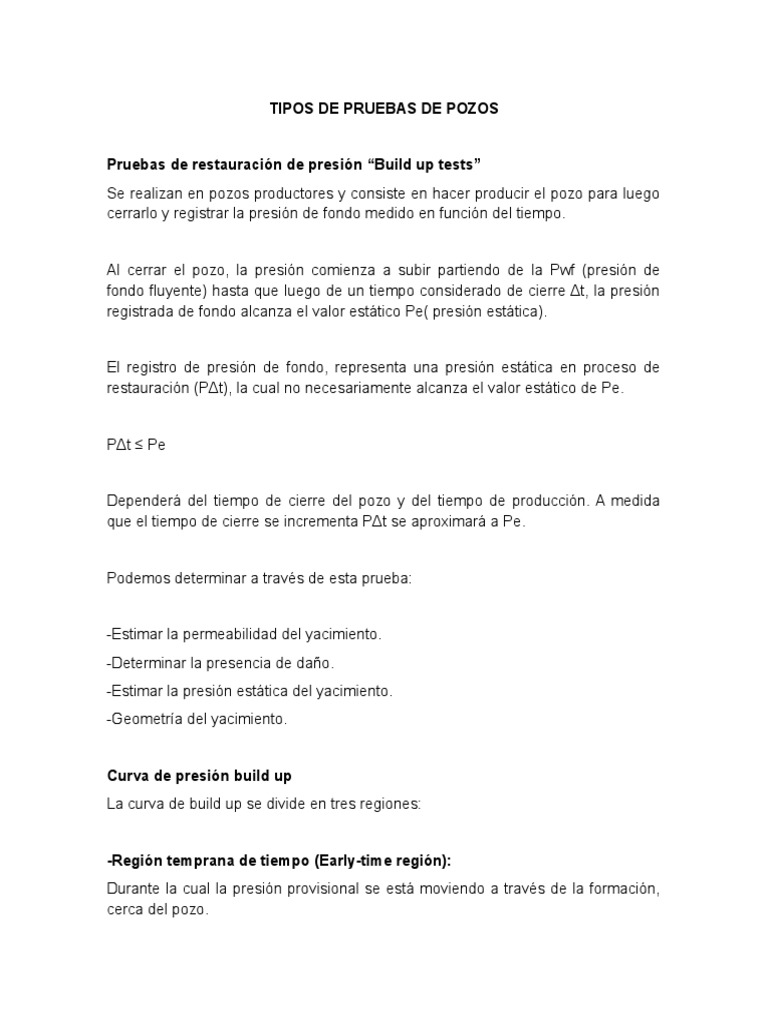 1 Tipos de Pruebas de Pozos | PDF | Permeabilidad (Ciencias de la ...