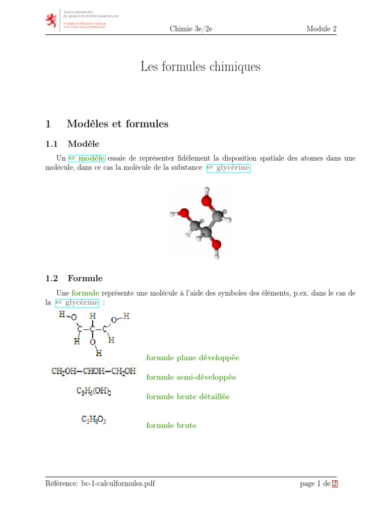 Formules Chimiques et Masse Molaire | PDF | Concentration molaire ...
