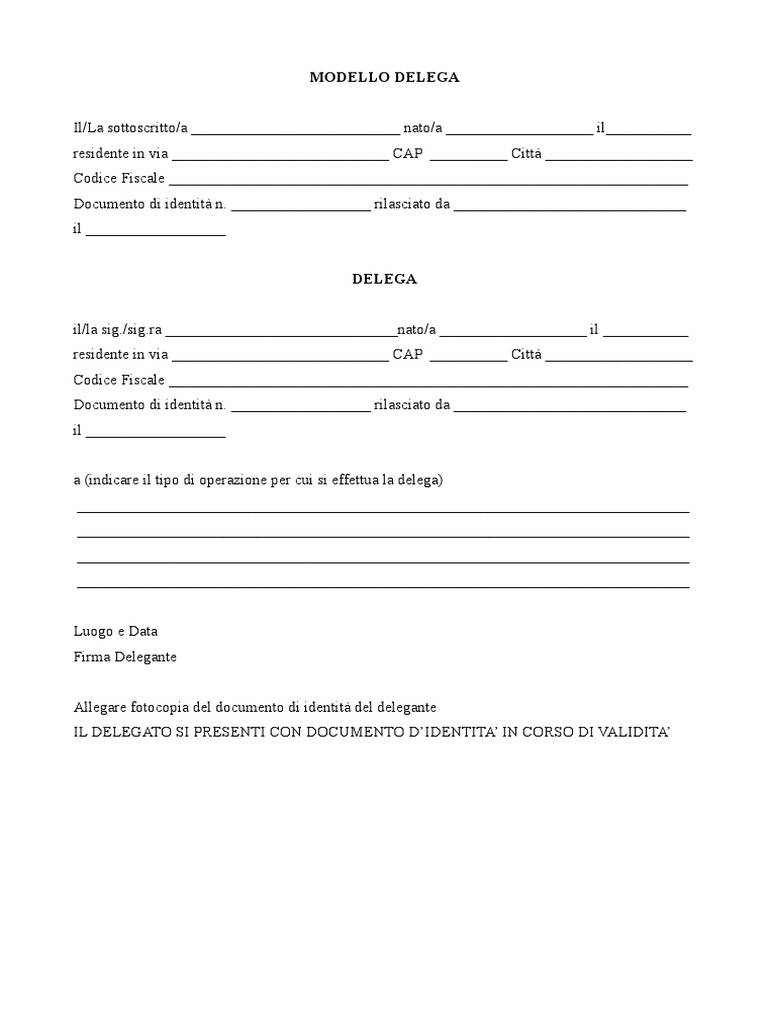 Modello Di Delega Generica PDF | PDF