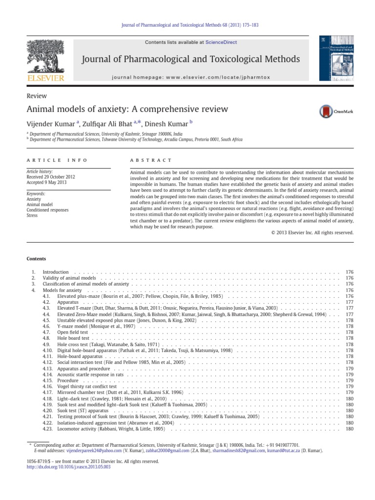 Anxiety Animals Models | PDF | Model Organism | Anxiety