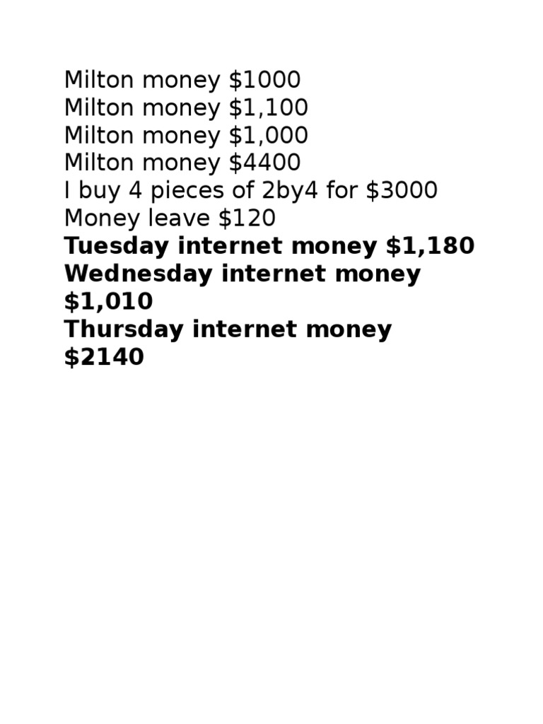 Milton Money $1000 Milton Money $1,100 Milton Money $1,000 Milton Money ...