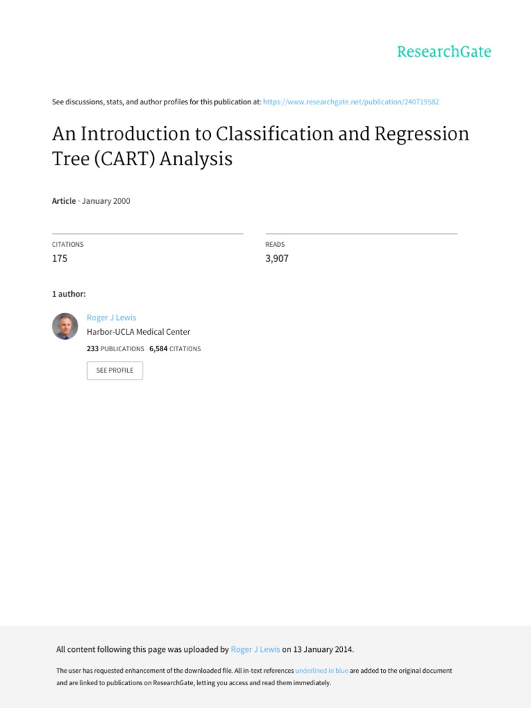 An Introduction To Classification and Regression Tree | PDF | Logistic Regression | Regression ...
