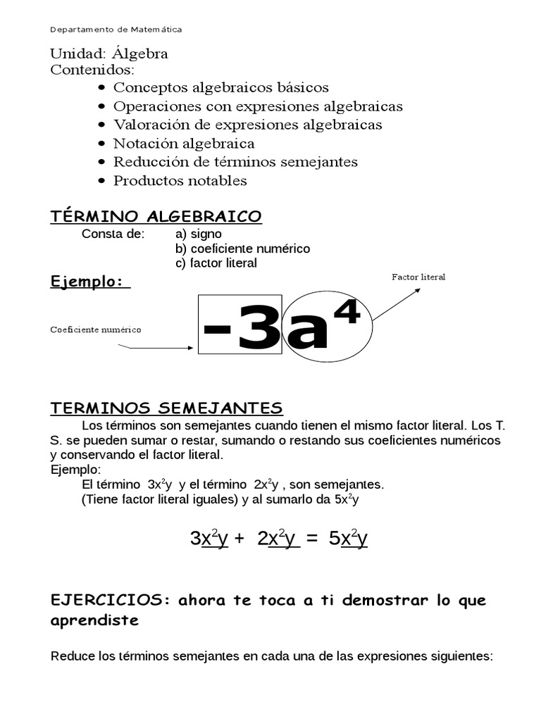 Algebra Terminos Semejantes | PDF | Fórmula | Número primo