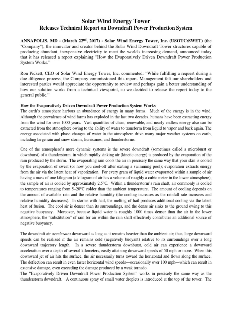 03.22.2017 Swet Downdraft Power Production System Press Release | PDF ...