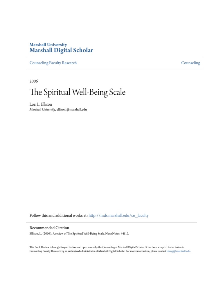 2006 - Ellison - The Spiritual Well-Being Scale | PDF | Validity ...