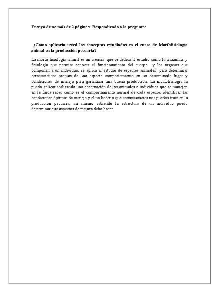 Ensayo en La Morfofisiología Animal en La Producción Pecuaria. | PDF ...