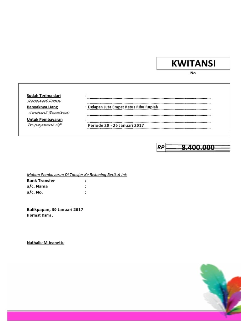 Template Kwitansi Pembayaran Word | PDF