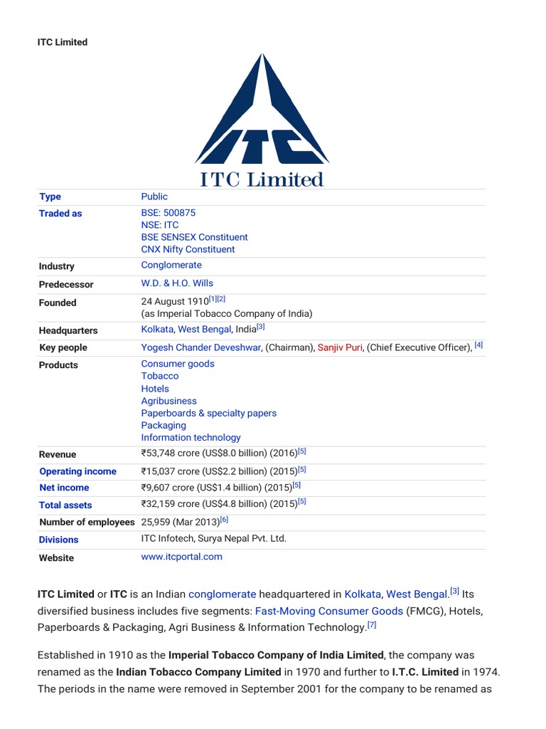 ITC (company) - Wikipedia (1).pdf | Companies | Tobacco