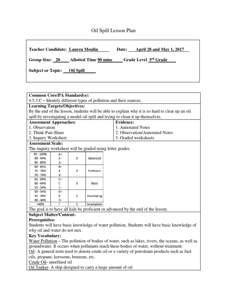 Oil Spill Lesson Plan | PDF | Oil Spill | Petroleum