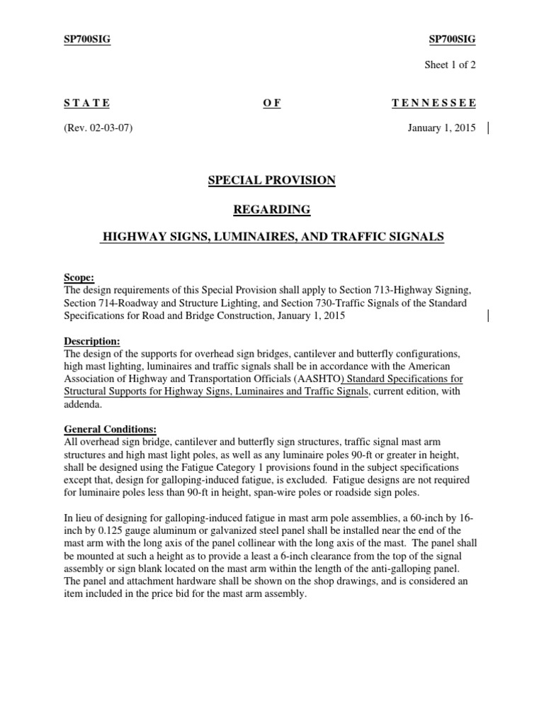 Highway Signs, Luminaires, and Traffic Signals: Special Provision ...