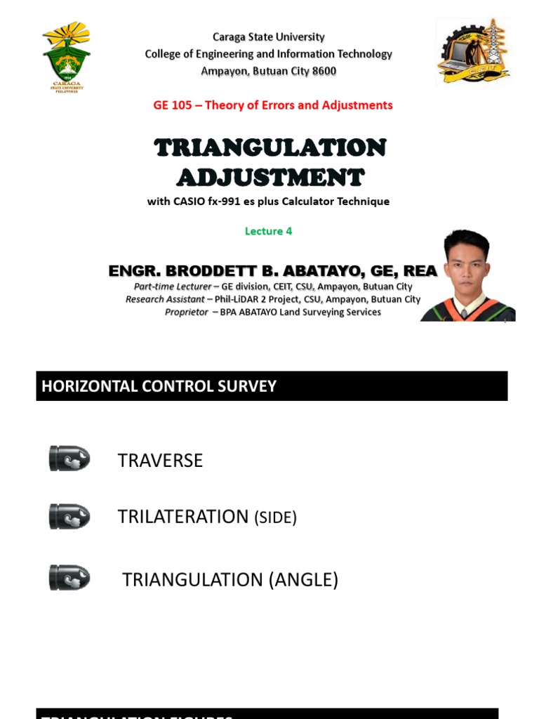 GE 105 Lecture 4 (TRIANGULATION ADJUSTMENT) By: Broddett Bello Abatayo | PDF | Angle ...