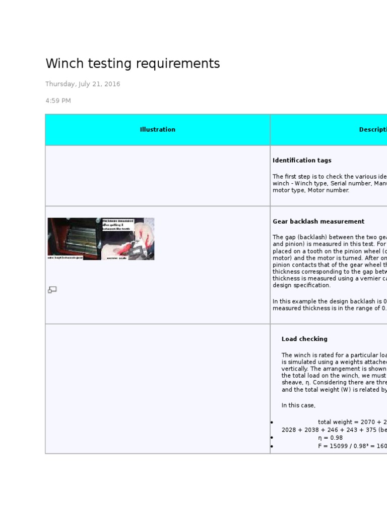 Winch Testing Procedures and Requirements | PDF | Clutch | Gear