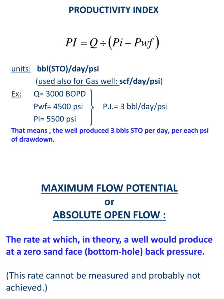 PWF Pi Q PI: Productivity Index | PDF | Barrel (Unit) | Gases