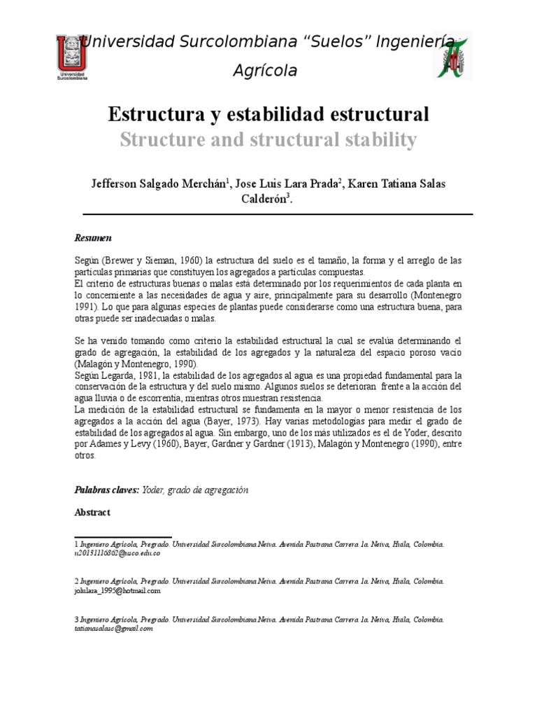 Estructura y Estabilidad Estructural. | PDF | Porcentaje | Suelo
