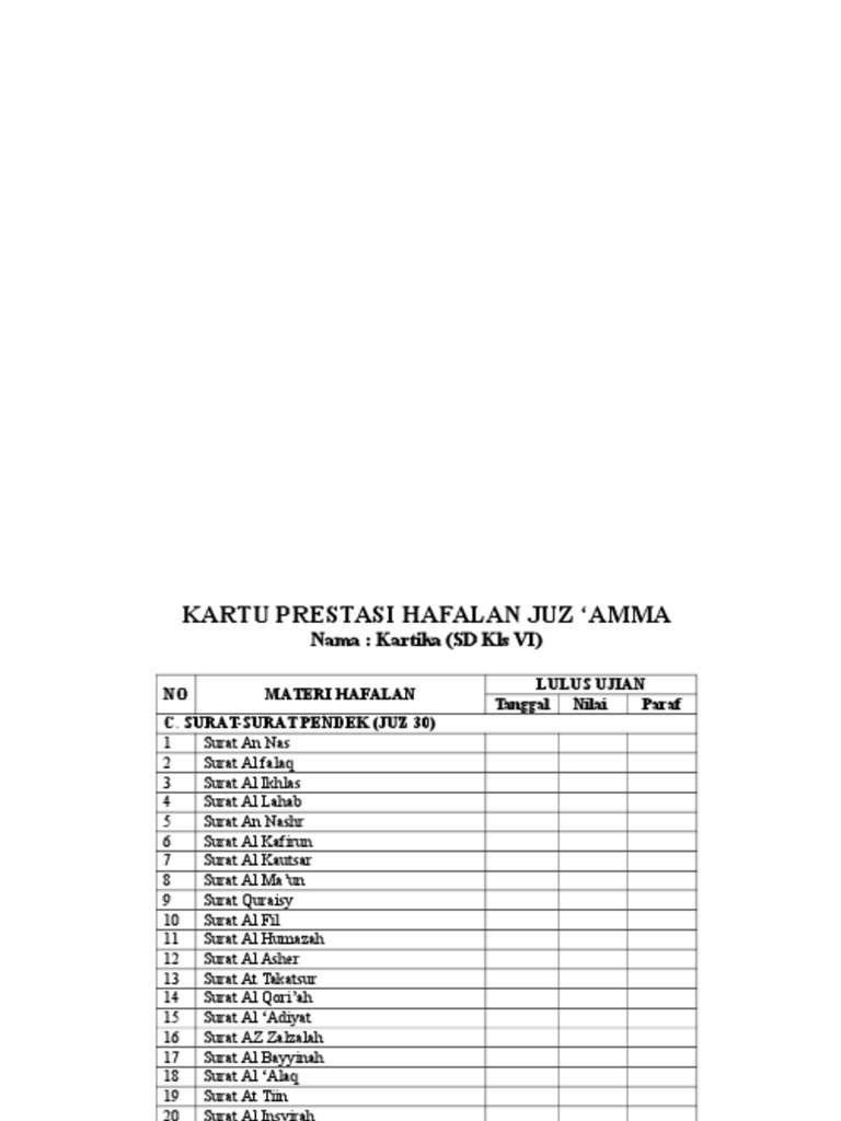 Kartu Hafalan | PDF