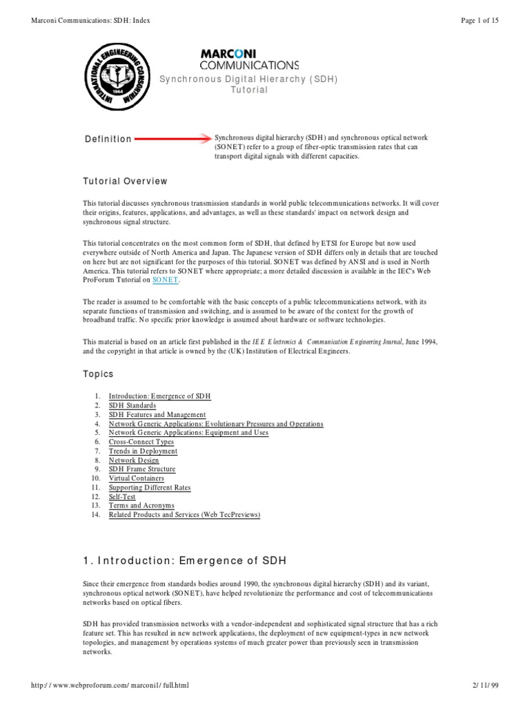 Synchronous Digital Hierarchy (SDH) Tutorial: 1. Introduction ...