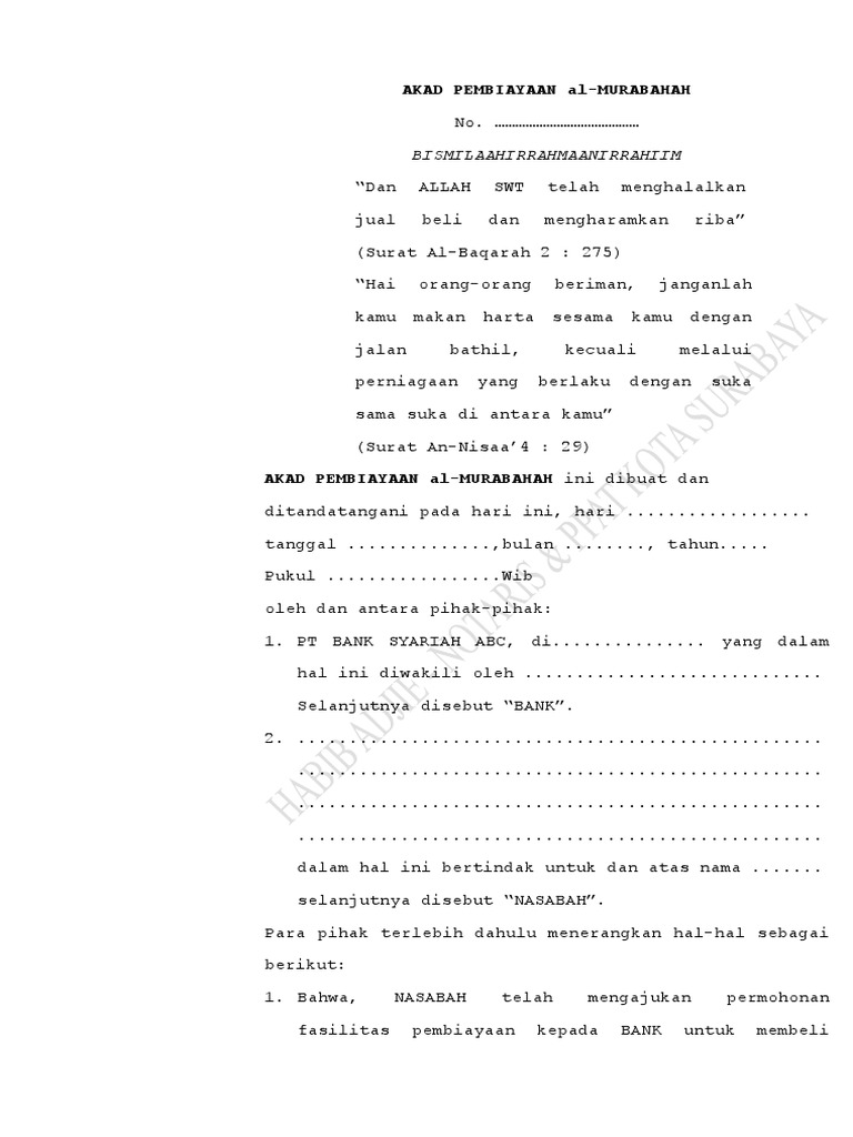 Contoh Akad Pembiayaan Al-Murabahah | PDF