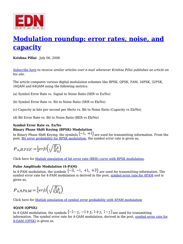 Modulation Roundup Error Rates Noise and Capacity | PDF | Modulation ...