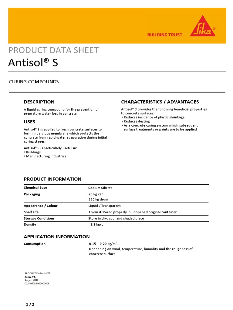 Antisol S - Pds en PDF | PDF | Concrete | Water
