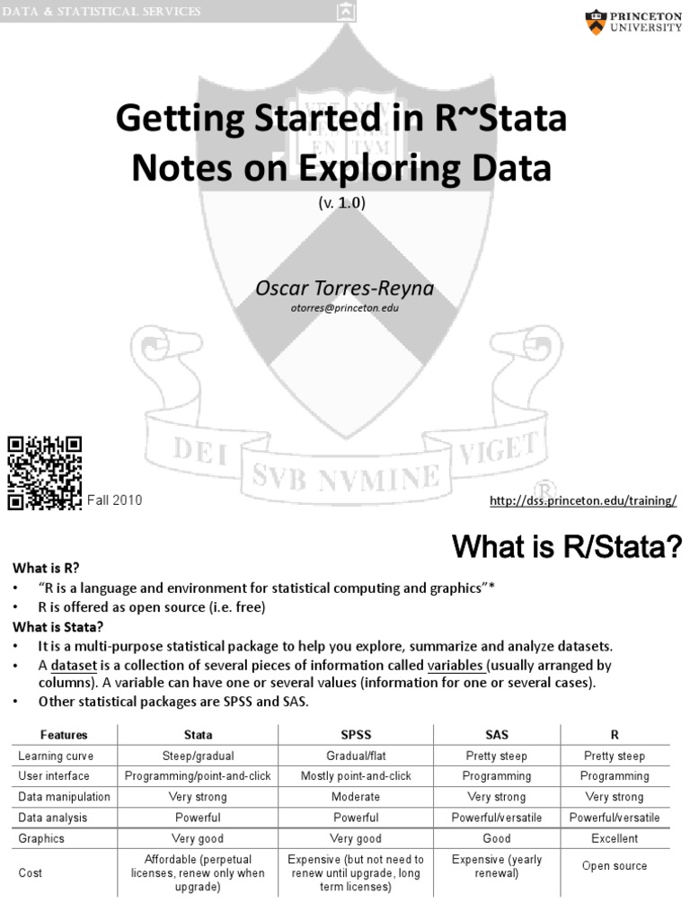 Getting Started in R Stata Notes On Exploring Data: Oscar Torres-Reyna ...