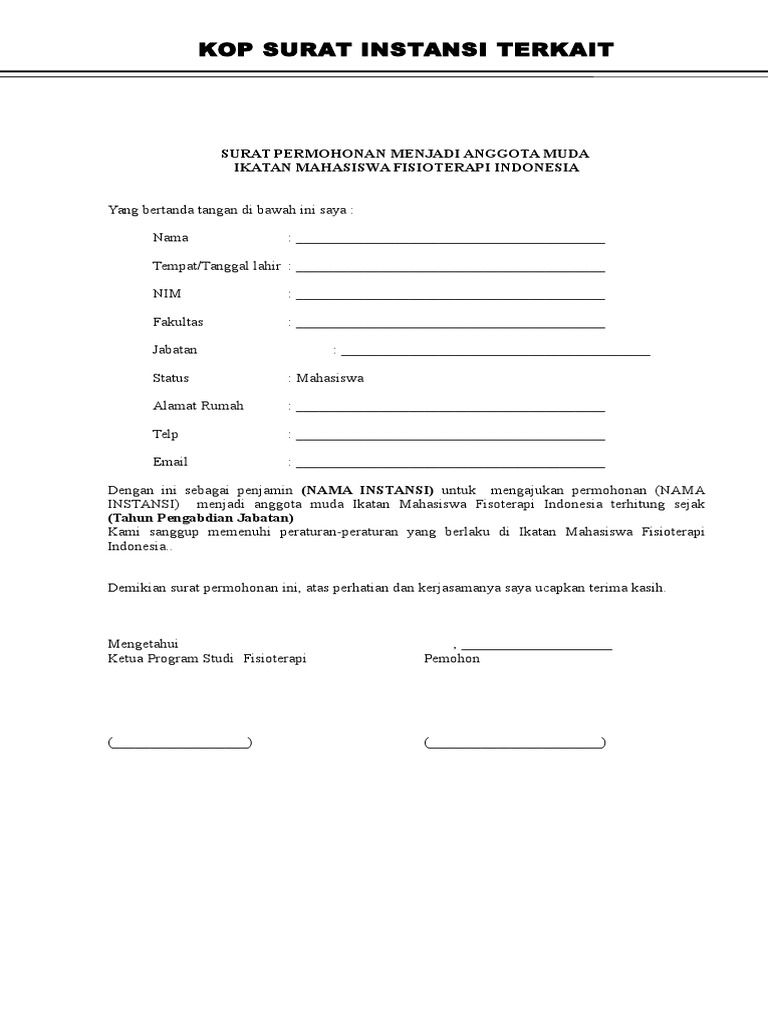 Surat Permohonan Menjadi Anggota Imfi | PDF